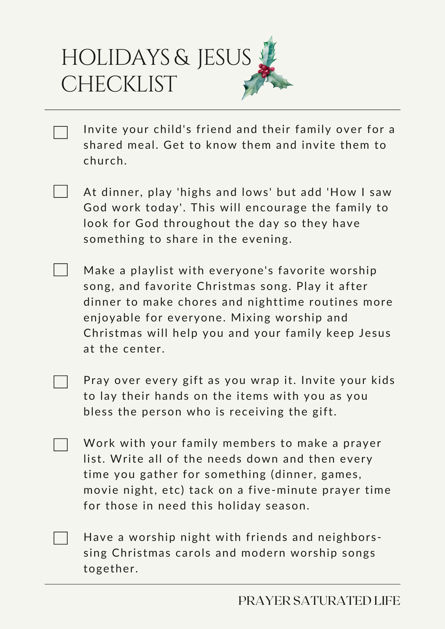 A Checklist for the Holidays and Jesus
